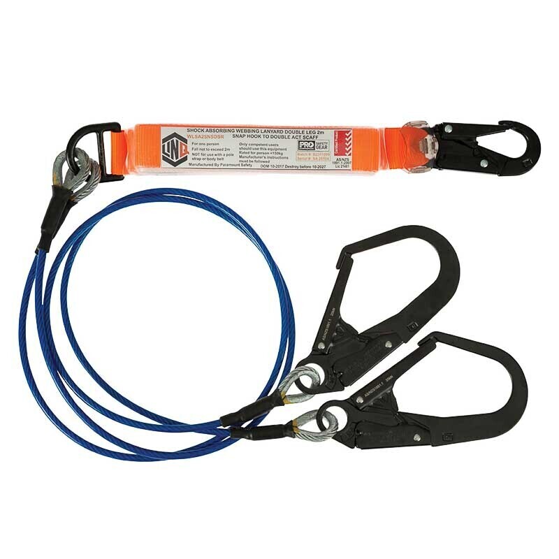 Elite Double Leg Shock Absorbing 2M Wire Rope Lanyard with Hardware SN ...